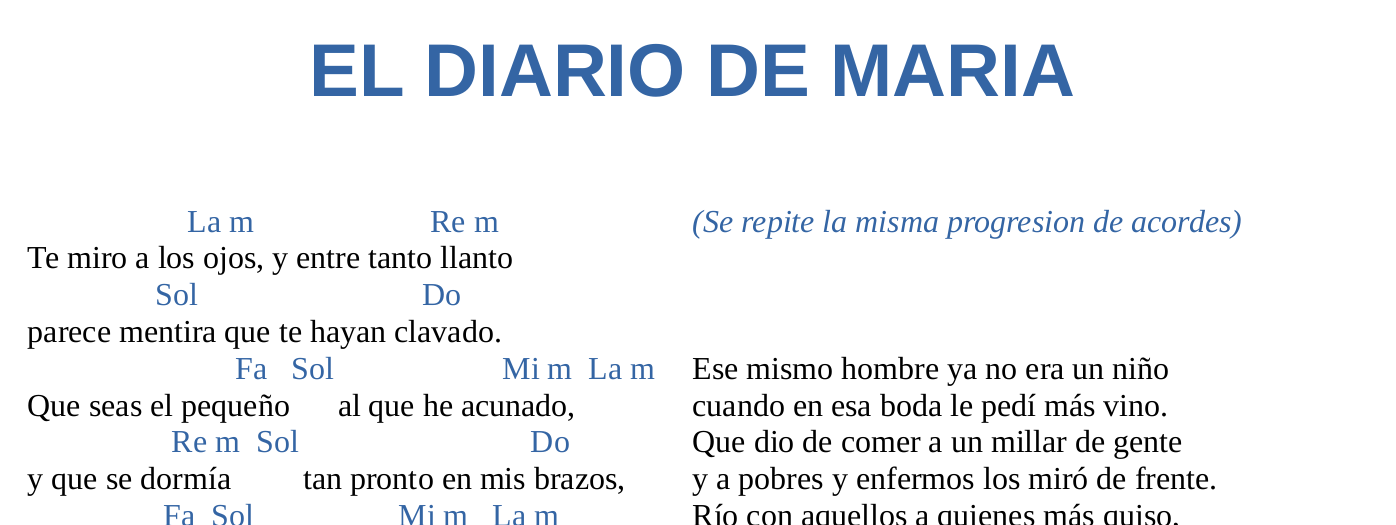El diario de Maria - Letra y Acordes en PDF - Mi Fe Católica